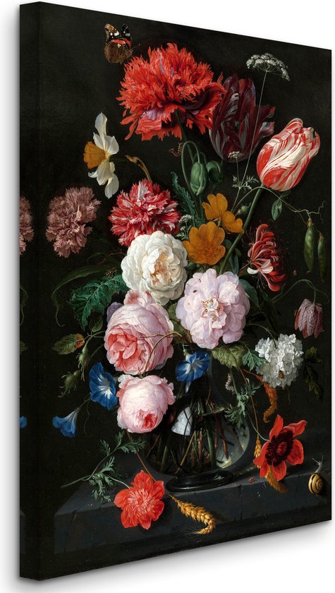 Jan Davidsz de Heem - Stilleven met Bloemen in een Glazen Vaas (1650) Canvas Print | bol