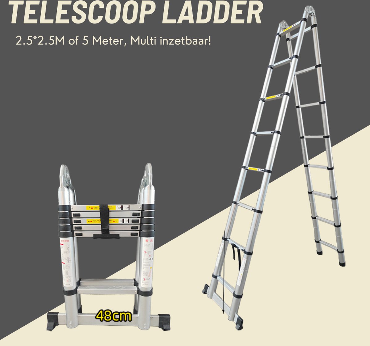 Telescopische/ telescoop ladder 5 meter dubbel V-vorm 2.5*2.5M ...