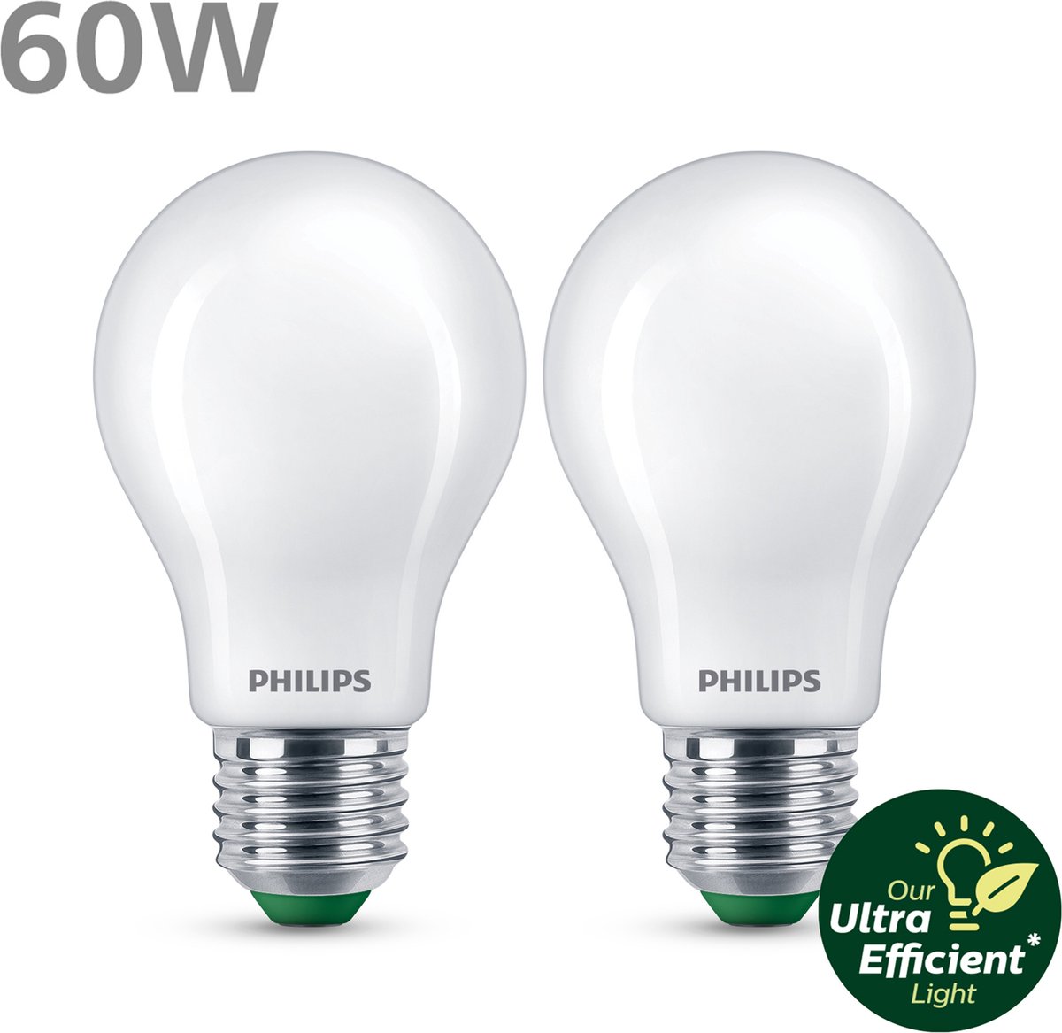 Philips Ultra Efficient LED lamp Mat - 60 W - E27 - Wit licht - 2-pack - Bespaar op... | bol.com