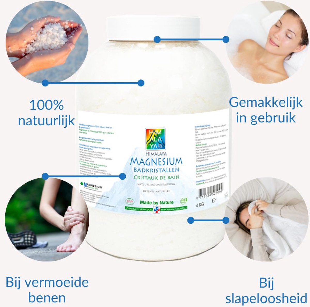 Magnesium Badkristallen-Vlokken-Flakes van Himalaya magnesium| 4 kg ...