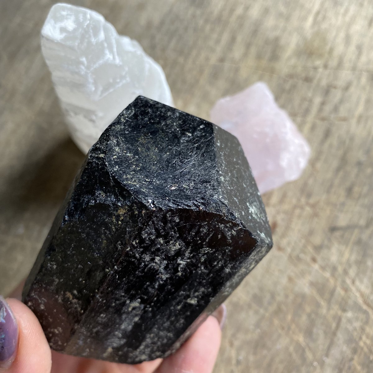 Trio Harmonie - Grote Ruwe Zwarte Toermalijn - Torentje Seleniet - Ruwe ...