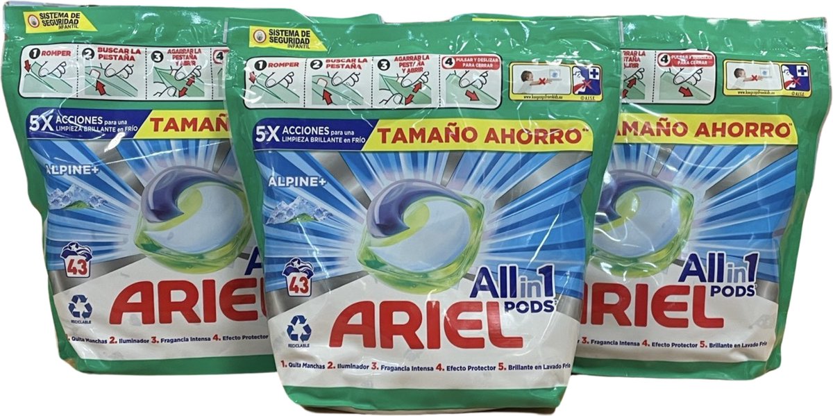 Ariel All in 1 Wasmiddel Pods + Alpine - 3x43 wasbeurten ...