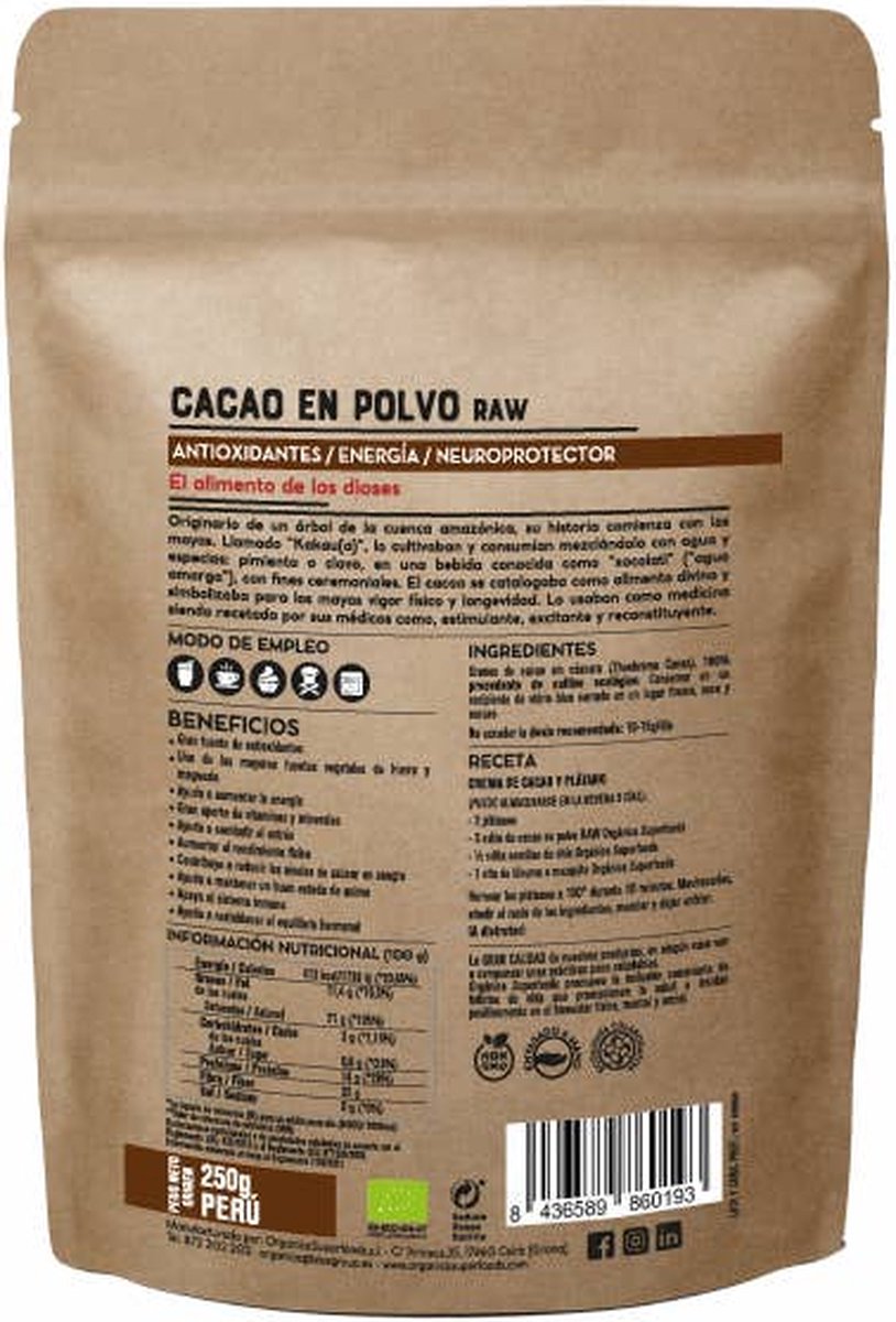 Orgánica Superfoods SL - Biologisch cacaopoeder - 250 g | bol