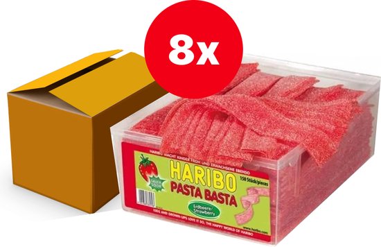 Haribo Pasta Basta Red Fizz Sour Strawberry - silo 150 pièces - Carton ...