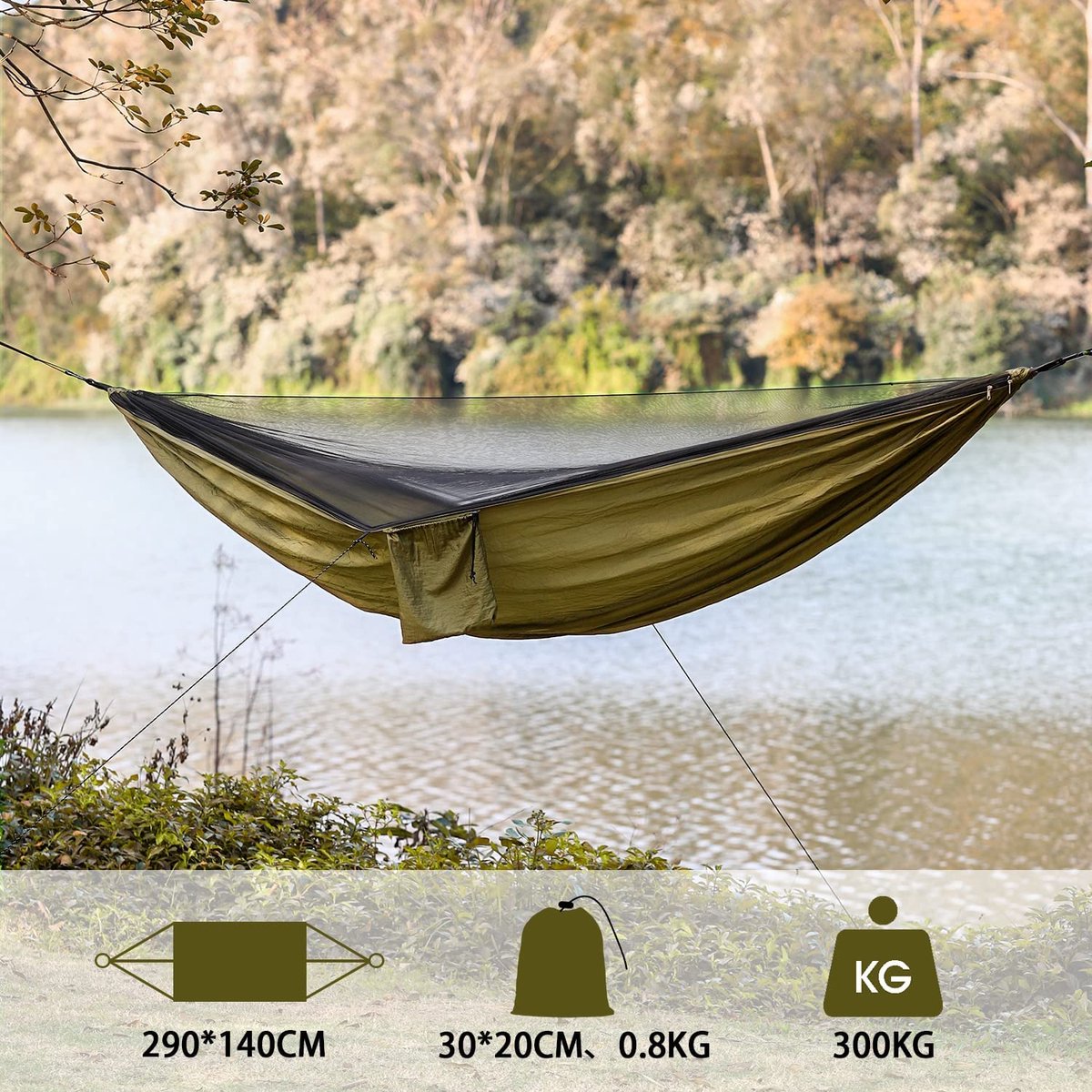 Hangmat Outdoor met muggennet voor 2 personen, campinghangmat 300 kg ...