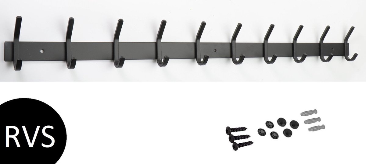 Wandkapstok 20 haken | 75cm | Inclusief bevestigingsmateriaal | RVS ...
