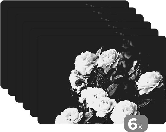 Placemat - Placemats kunststof - Bloemen - Zwart wit - Natuur - Planten ... Placemat - Placemats kunststof - Bloemen - Zwart wit - Natuur - Planten ...