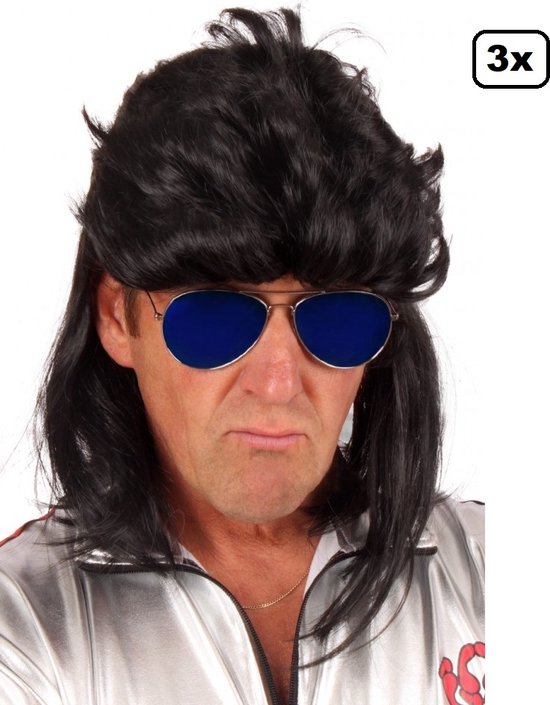 3x Pruik Jef zwart - matje - Pruiken festival thema feest party fun ...