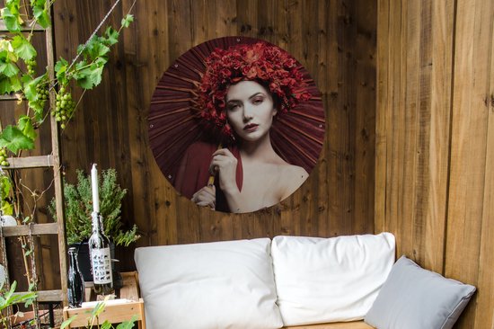 Tuincirkel Vrouw - Rood - Portret - Paraplu - 90x90 cm - Ronde ...