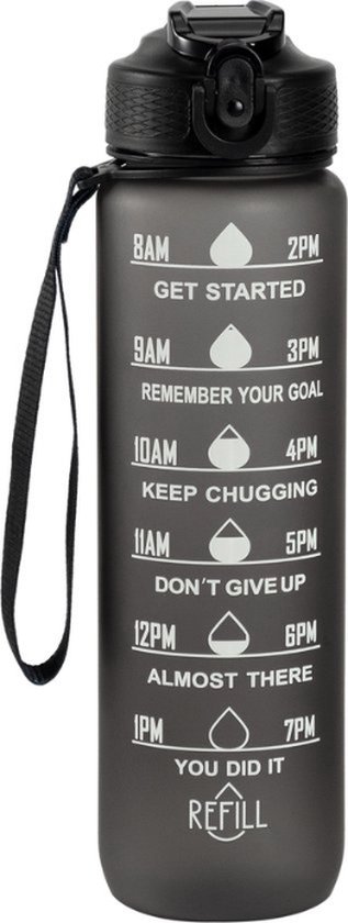 Motivai Motivatie Waterfles - Zwart - Met Gratis Extra Afsluitklepje ...