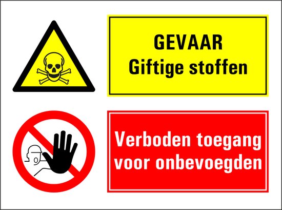 Gevaar giftige stoffen, verboden toegang onbevoegden sticker 280 x 210 ...