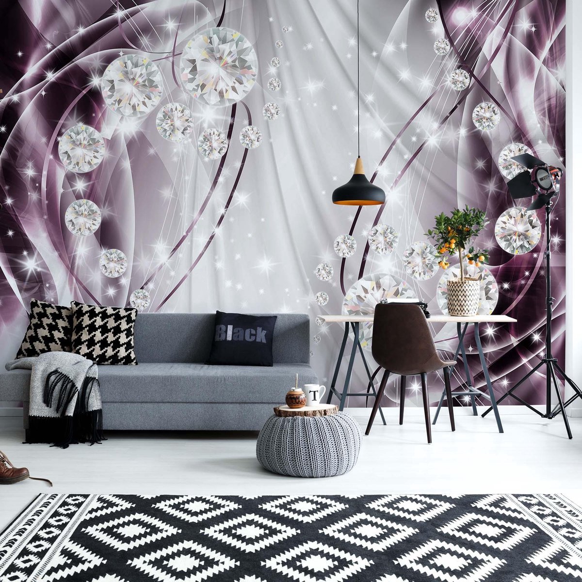 Fotobehang - Vlies Behang - Paarse - Zilver - Kristallen Ballen ...