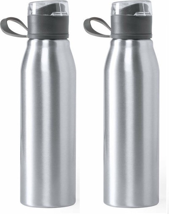 Waterfles / drinkfles / bidon / sportfles - 2x - Aluminium - metallic ...