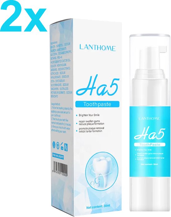 2x Lanthome - HA5 - Whitening Schuim Tandpasta - 3 in 1 - 2x 50ml - DUO ...
