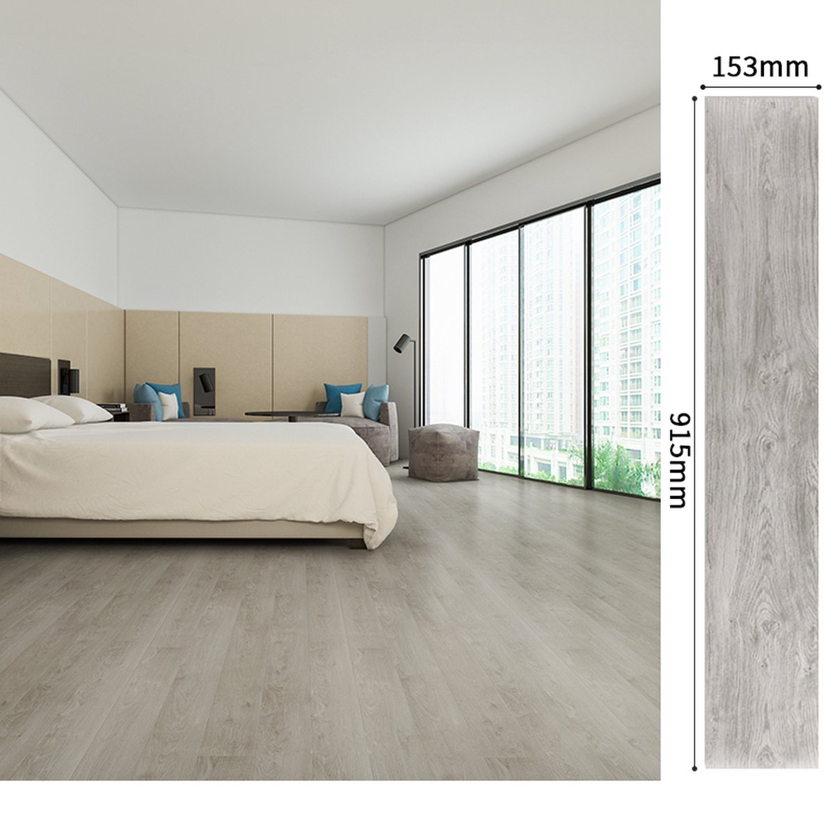 PVC Plaktegel - Vloer - Vloertegel - Laminaat Look - Licht Grijs - 91 x ...