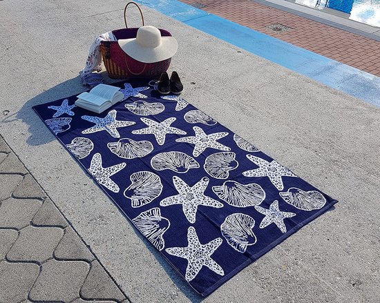 Strandhanddoek, 90 x 180 cm, katoen, strandlaken, donkerblauw | bol