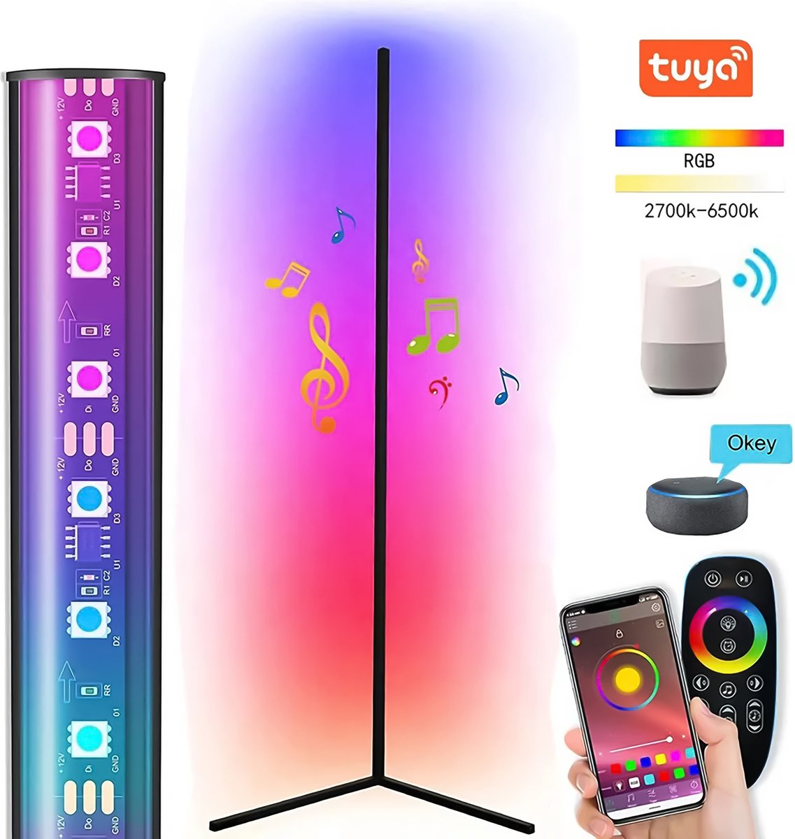 BlueBird® Moderne LED Vloerlamp - RGB - Wit Licht - App en ...