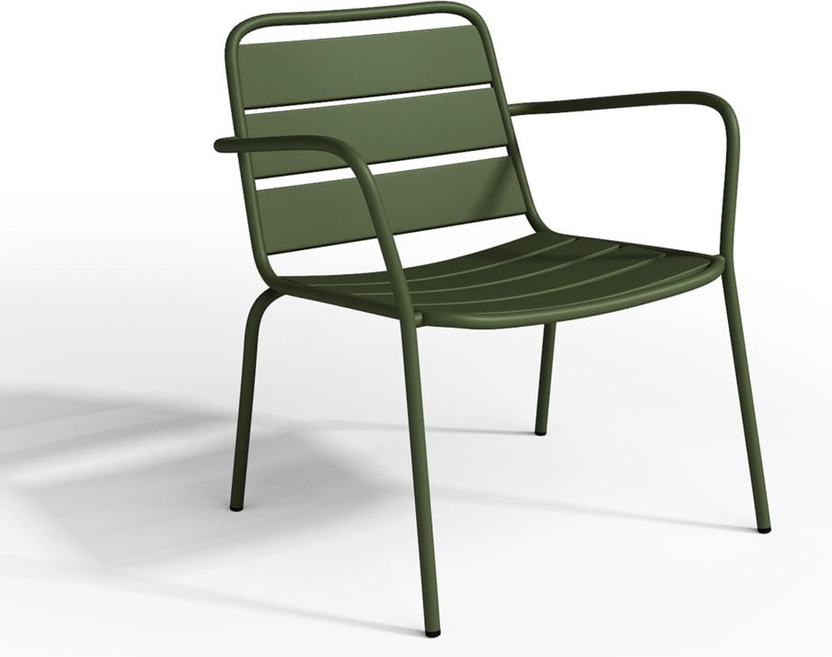 Fauteuil de jardin bas empilable MYLIA / Métal - Kaki - MIRMANDE L 60 cm x H 71.5 cm x... | bol.com