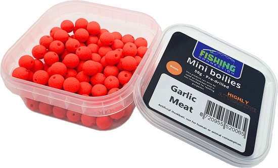 Mini Boilies (pre-drilled) 'Garlic Meat' 9mm - 50g - Method Feeder Aas ...