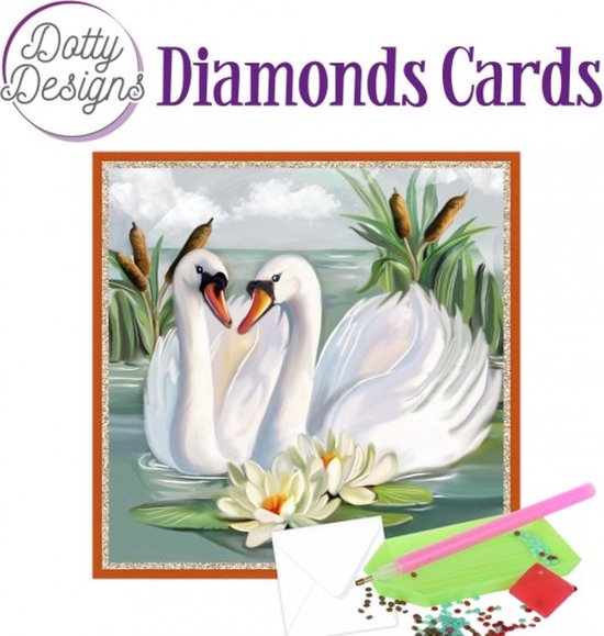 Diamond painting kaart Dotty Designs Diamond Cards - White Swans | bol.com