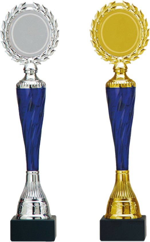 Luxe trofee/prijs - goud/blauw incl. zilver blauw - metaal - 32 x 8 cm ...