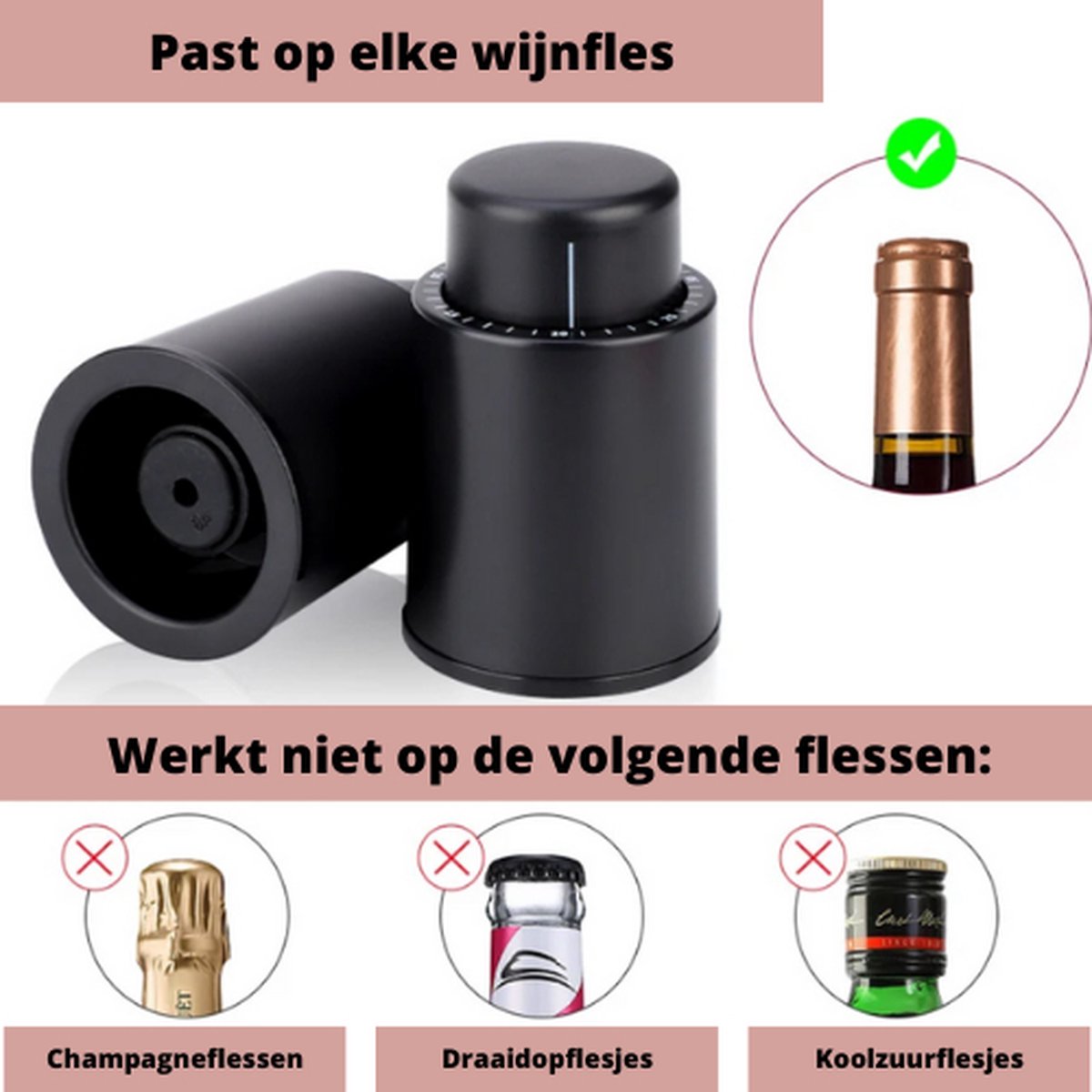 Vacuum wijnstopper met datum aanwijzer | Wijndop | Wijnstop ...