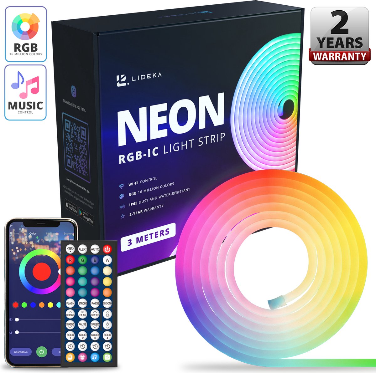 Lideka® NEON RGBIC LED strip van 3 meter - 16 miljoen kleuren - Beste ...
