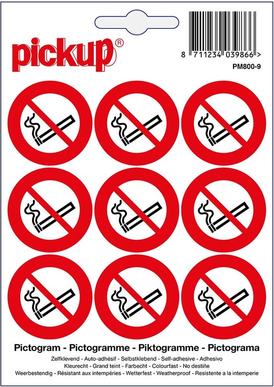 Pickup Mini Pictogram Verboden te roken - 3 cm rond - 9 stuks per vel | bol