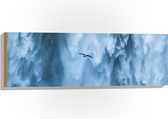 Hout - Vogel Vliegend Langs Hoge Wilde Waterval - 90x30 cm - 9 mm dik ...