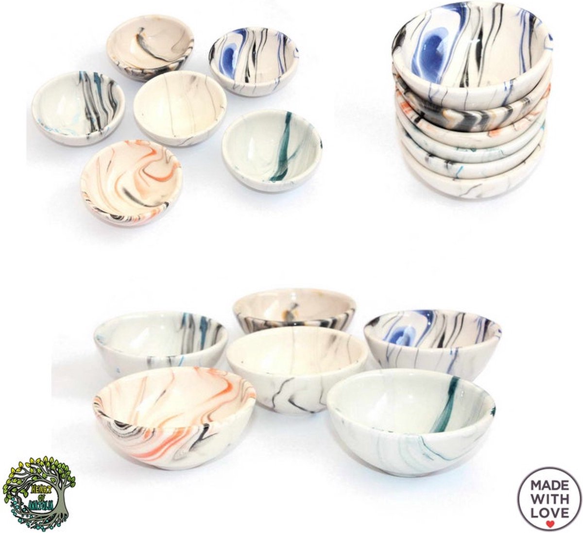 Set van 6 marmeren Ebru Art Turkse keramische kommen Home Decor mengen ...