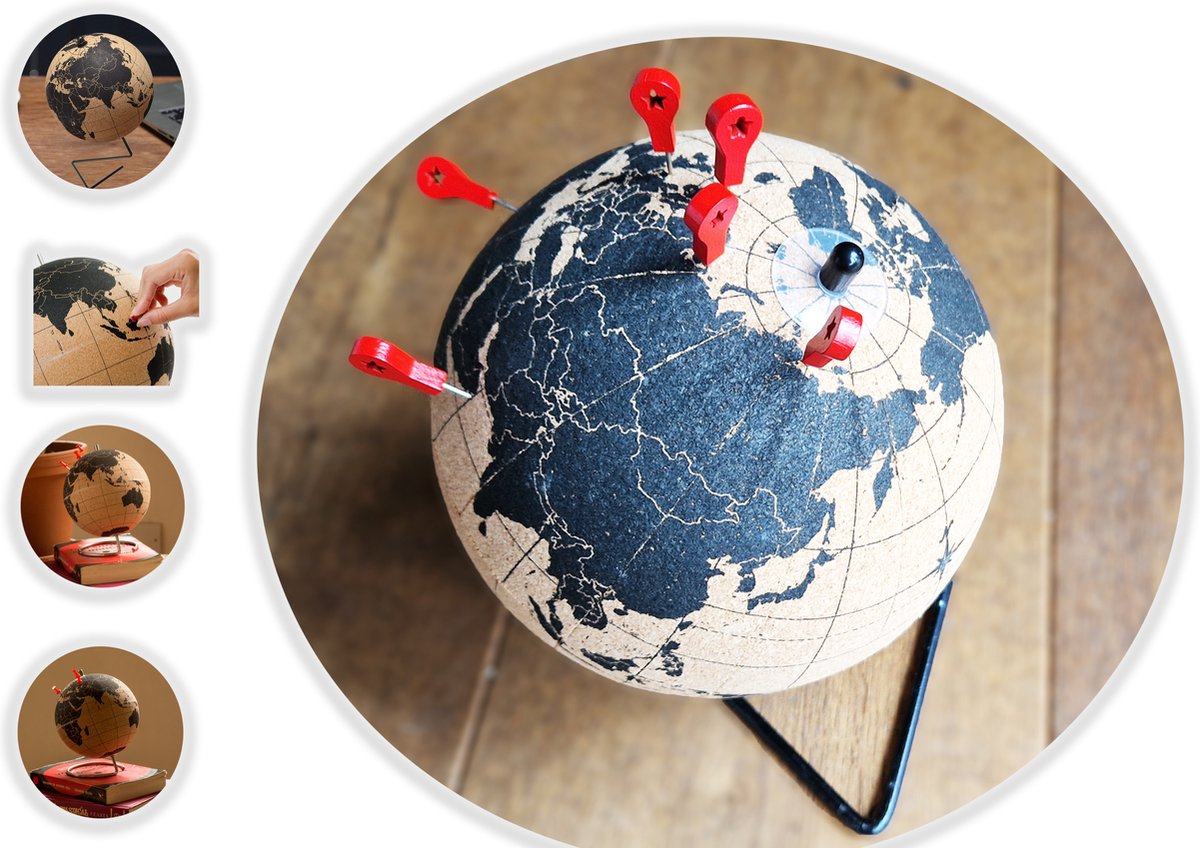 Wereldbol van kurk met metalen standaard - Diameter 15 cm - Kurkbol met ...