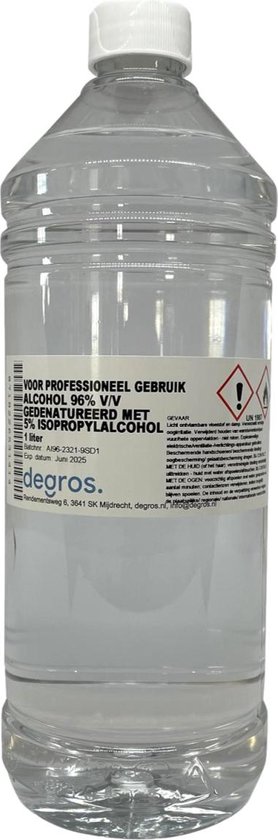 Alcohol 96 procent 1ltr (5% isopropyl) Degros | bol