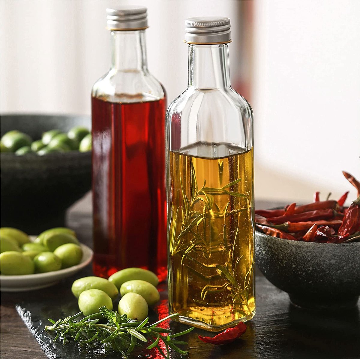 12 glazen flessen 250 ml vierkant - schroefdop - 12 etiketten met pen ...