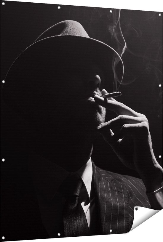Gards Tuinposter Man met Hoed Rookt een Sigaar - 120x150 cm - Tuindoek ...