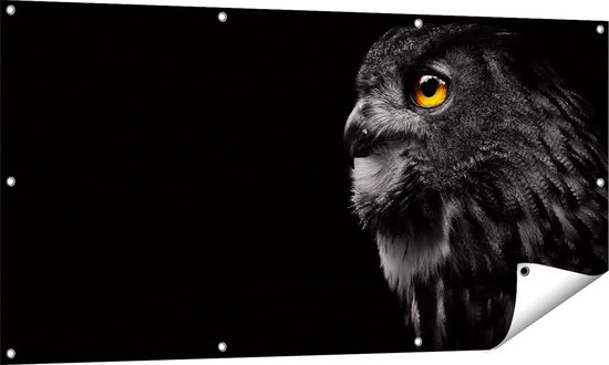 Gards Tuinposter Zwarte Uil met Gouden Ogen - 140x70 cm - Tuindoek ...