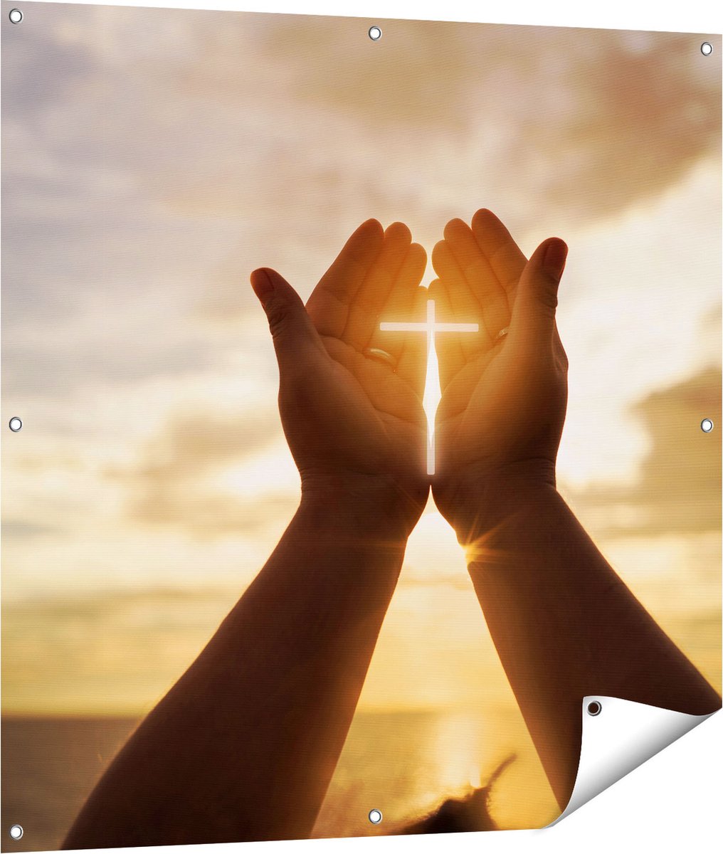Gards Affiche jardin Croix chrétienne dans les mains - 100x100 cm ...