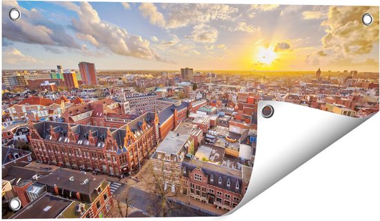 Gards Tuinposter Groningen Stad bij Zonsondergang - 60x30 cm - Tuindoek ...