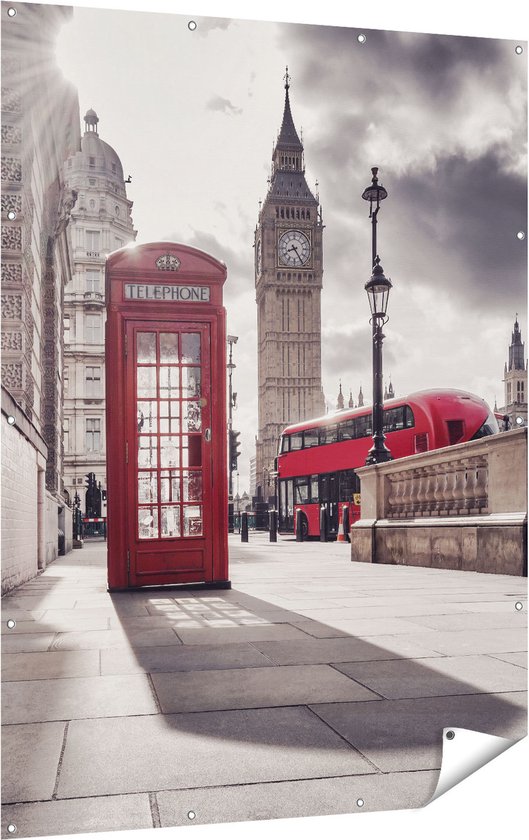 Gards Tuinposter Rode Telefooncel in Londen bij de Big Ben - 120x160 cm ...