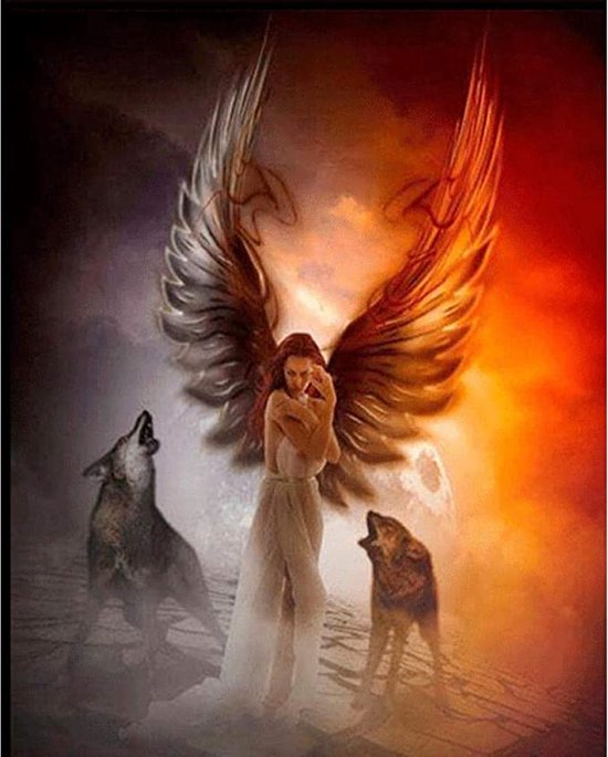 Engel met wolf - Diamond PAINTING - 50 x 40 - Ronde steentjes - Angel ...