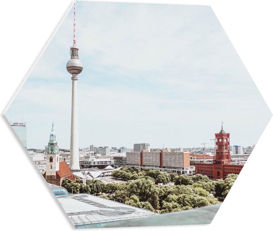 PVC Schuimplaat Hexagon - Duitse Stad met Mooie Gebouwen - 50x43.5 cm ...