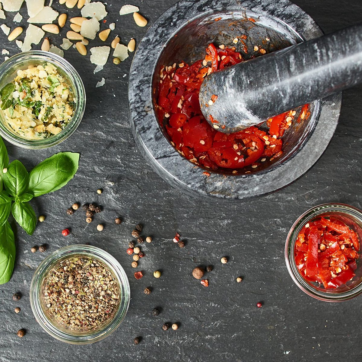 madeco Mortier avec pilon, marbre, diamètre 14 cm, parfait pour les ...