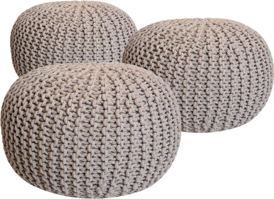 SVJ Poefs Rond - 55 x 55 x 37 cm - Katoen - Beige - Set van 3 | bol