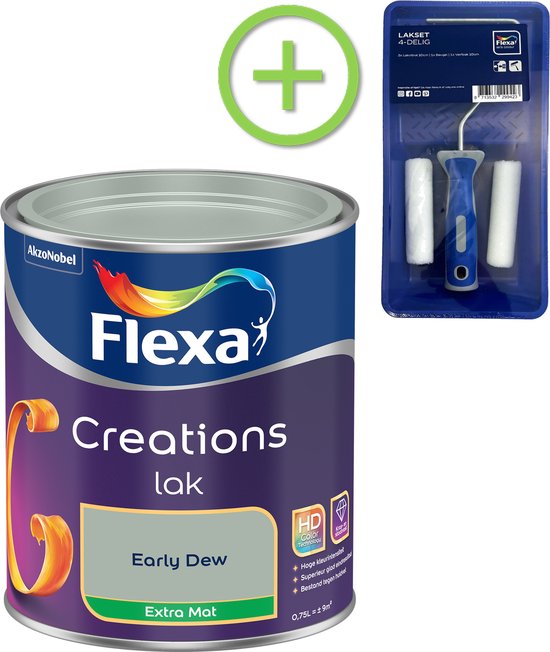 Flexa - Creations - Lak - Extra Mat - Early Dew - 750 ml + Lakroller | bol