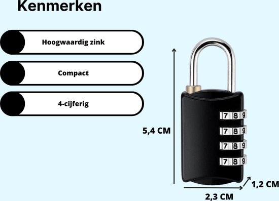 Hangslot - Cijferslot - Hangcijferslot - Met Cijfercode - 54mm - Zwart ...