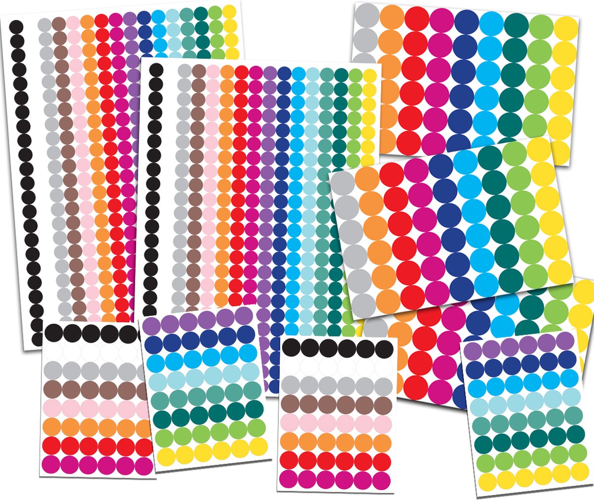 3 Maten Stippen Stickers 16 kleuren - 10 mm + 14 mm + 19 mm ...