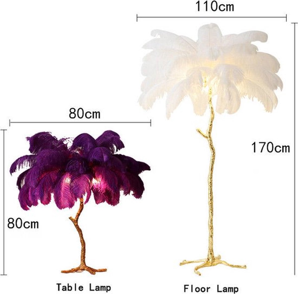 Luxe LED Tafellamp van 80cm met exclusieve palmboom en roze veren voor ...