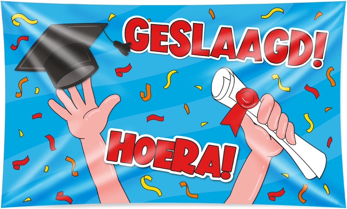 Gevel Vlag Hoera Geslaagd - Geslaagd Versiering - Afgestudeerd - Decoratie - Blauw -... | bol.com