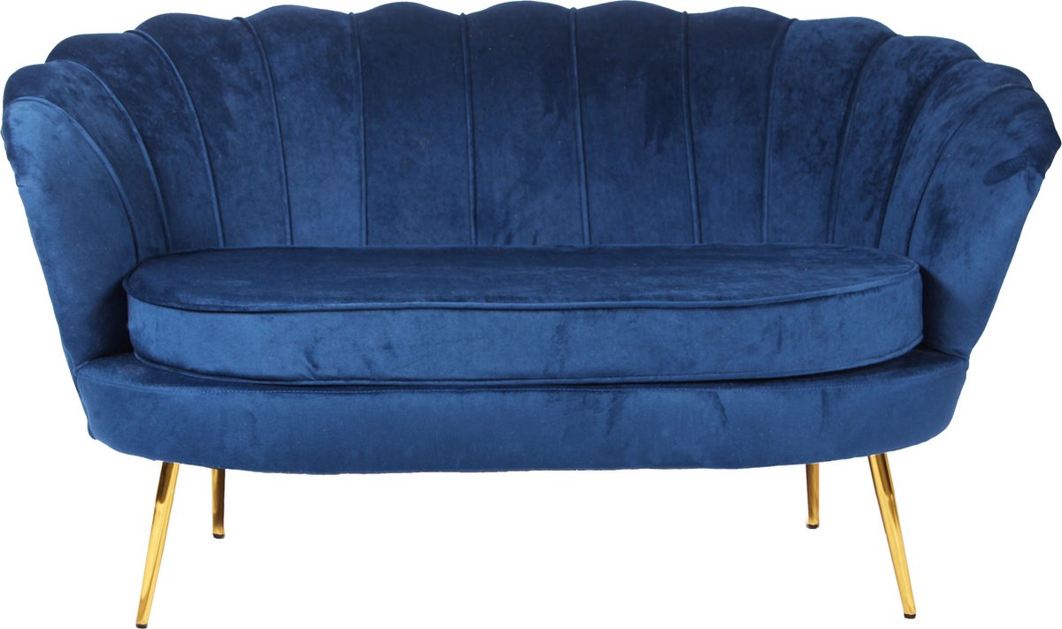Velvet Schelp bank - Saffierblauw - Blauw met gouden onderstel | bol.com