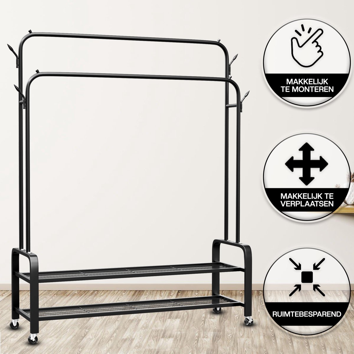 Vonia Kledingrek - Kledingrek dubbel - kledingrek op wieltjes ...