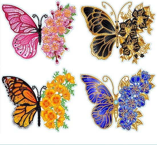 Diamond Painting Sticker Groot - Vlinders 01 - 4 stuks (17cm) | bol